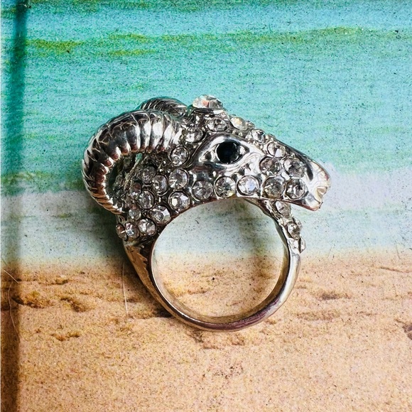 Unique Vintage | Jewelry | Vintage Ram Head Ring With Crystals | Poshmark